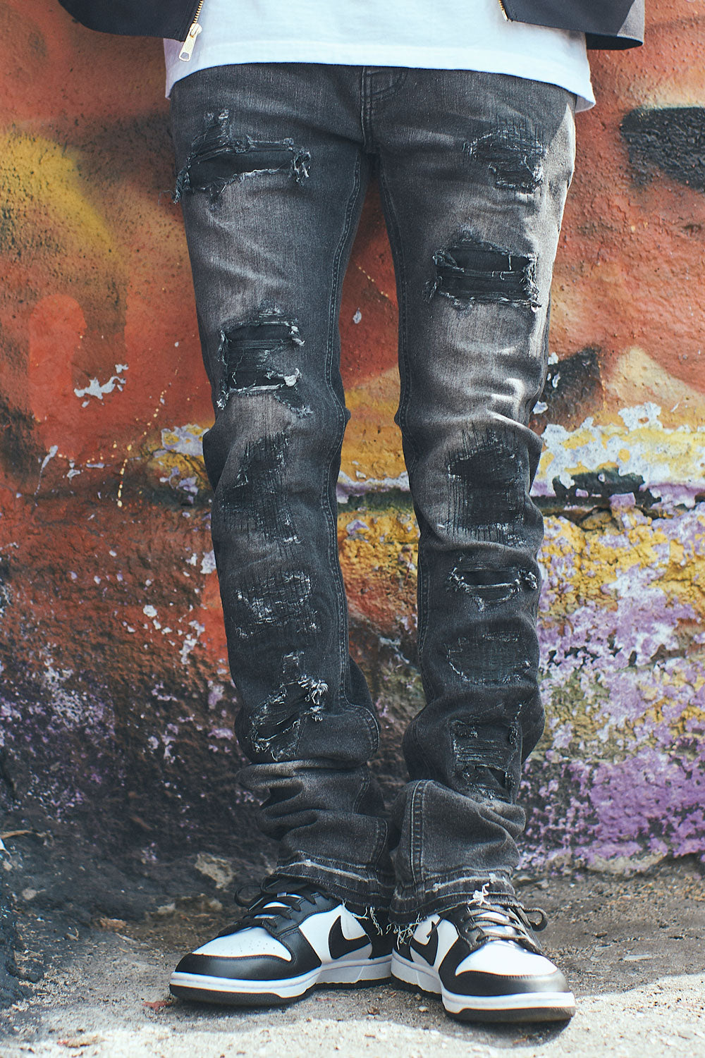 Skinny Men's Stacked Jeans Washed Stretch Denim Grey Color – TANGEEL