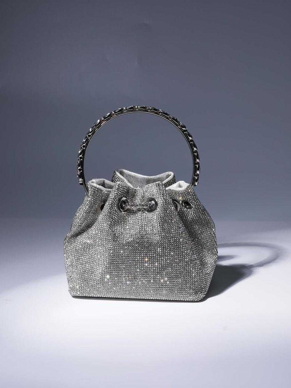 Mattea Crystal Embellished Bucket Bag In Silver – TANGEEL